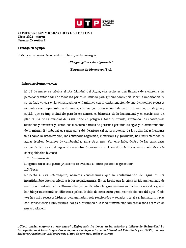 S02.s2-Esquema para TA1 | PDF | Agua | Contaminación S02.s2-Esquema para TA1 | PDF | Agua | Contaminación