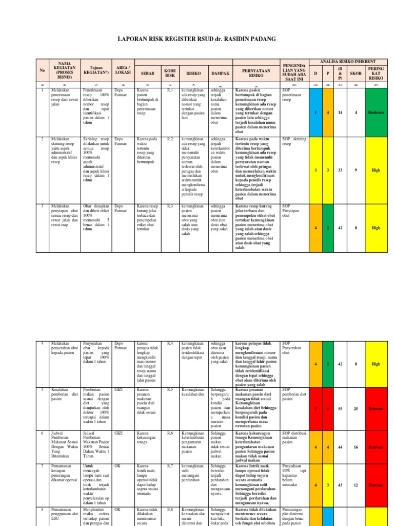 Laporan Risk Register RSUD dr. Rasidin | PDF