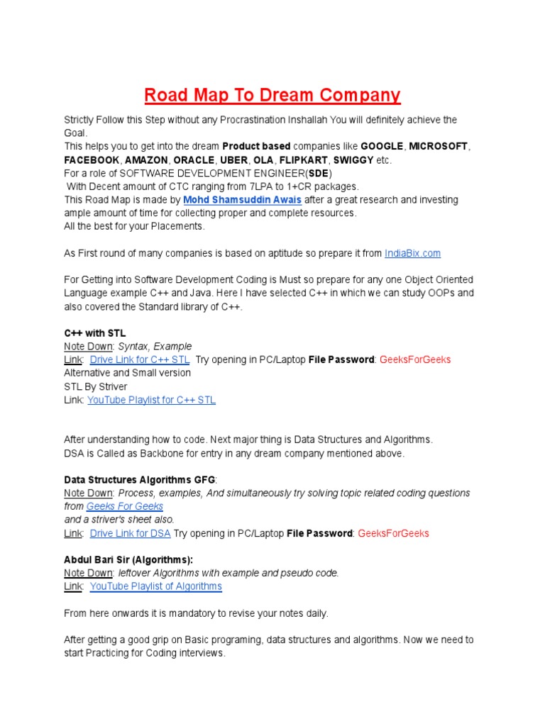 Road Map To Dream Company | PDF | C++ | Databases