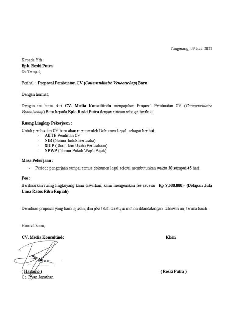 Proposal Pembuatan CV Baru Bpk. Reski Putra | PDF