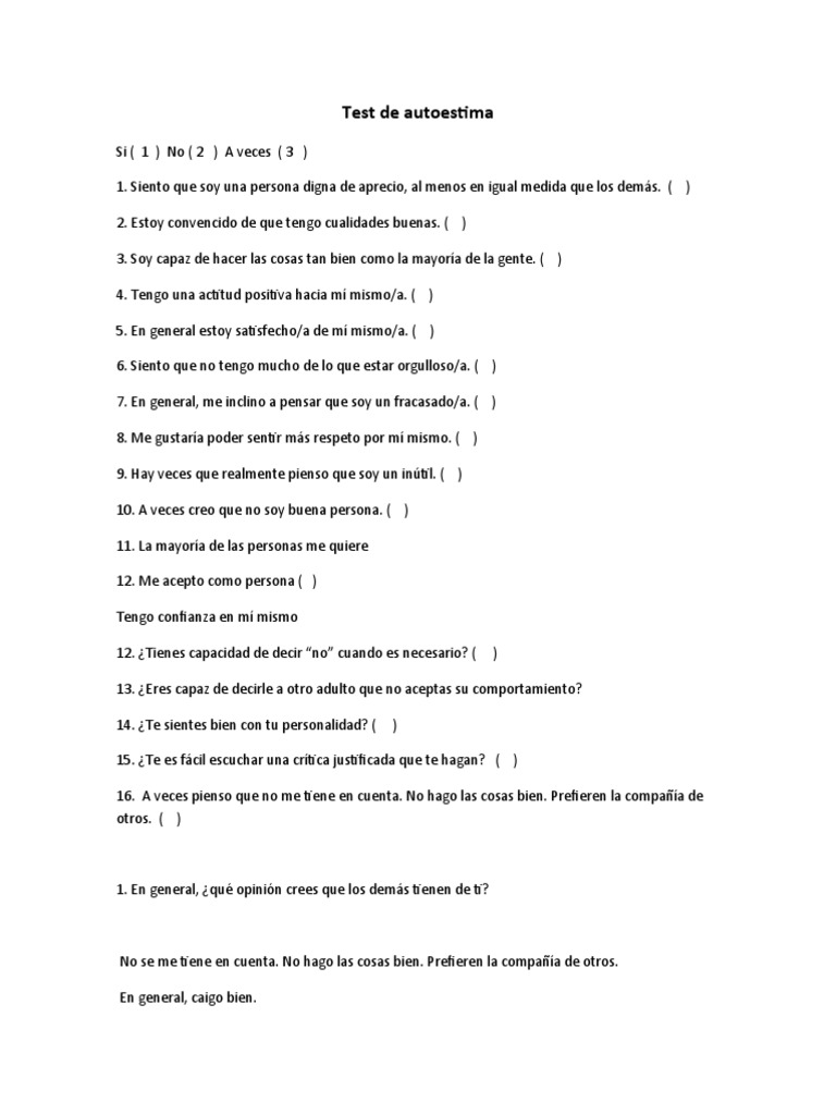 Test de Autoestima | PDF | Autoestima