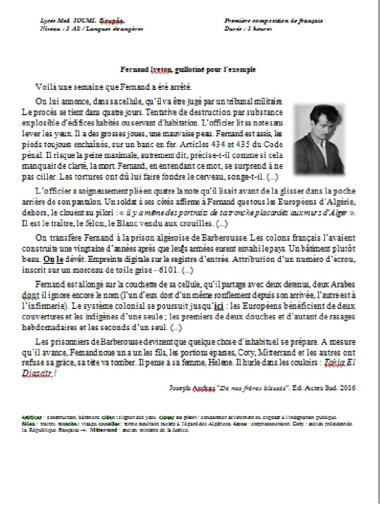 3AS - Pr1 - Comp1 - Fernand Iveton | PDF