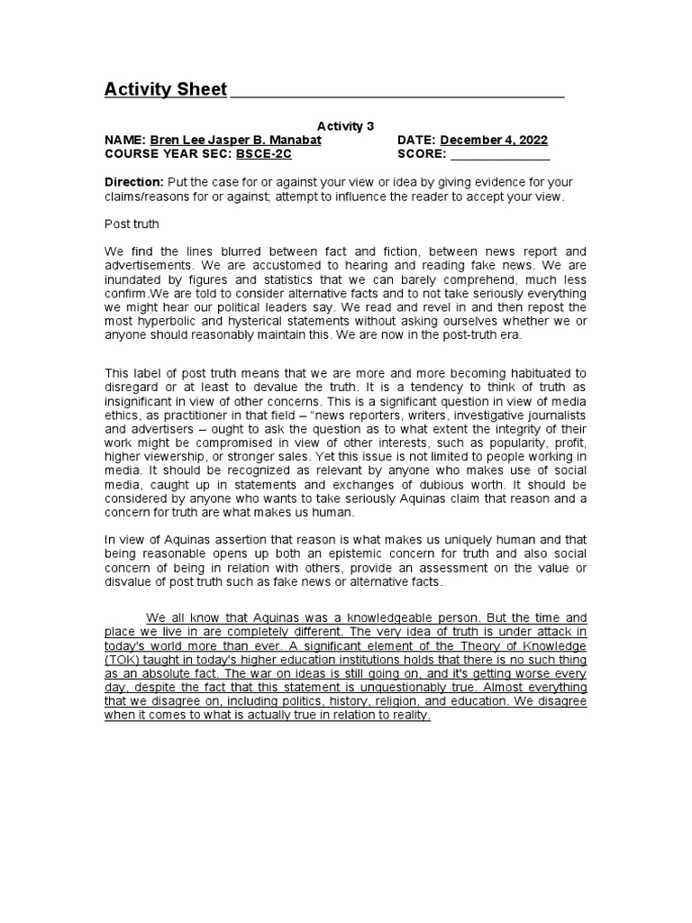 Manabat, Bren Lee Jasper B, BSCE 2C, Chapter 3 | PDF | Thomas Aquinas ...