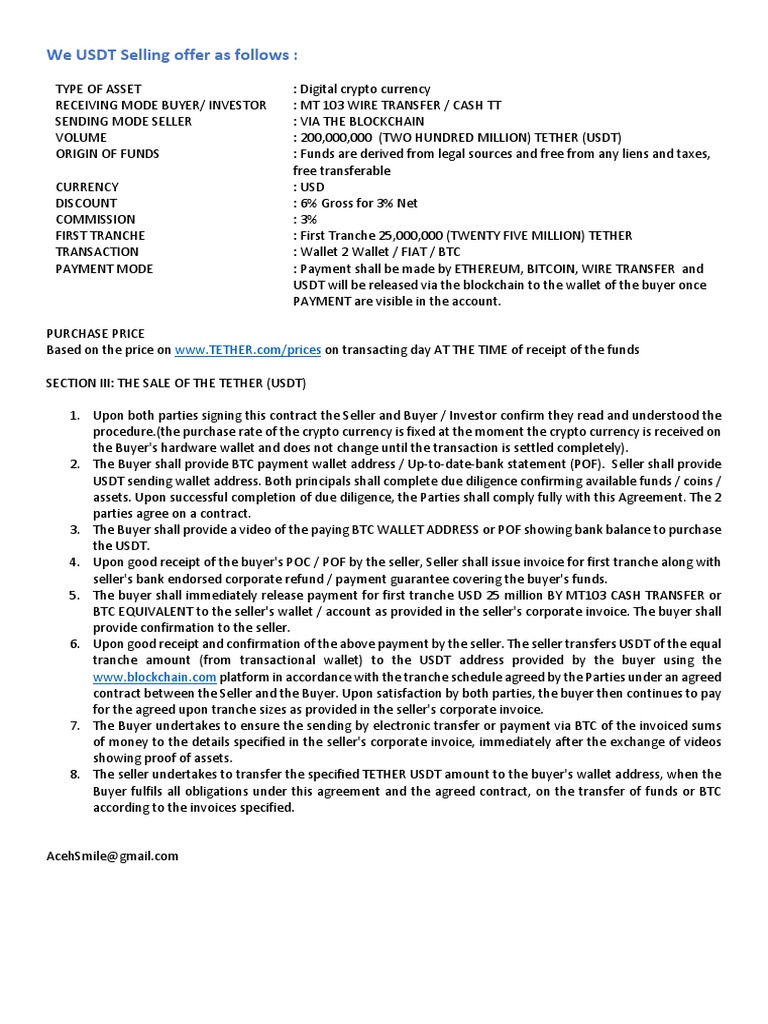 USDT Selling Offer As Follows | PDF