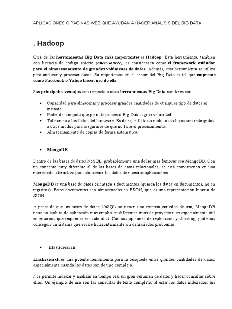 Herramientas Del Big Data | PDF | Big Data | Mongo Db