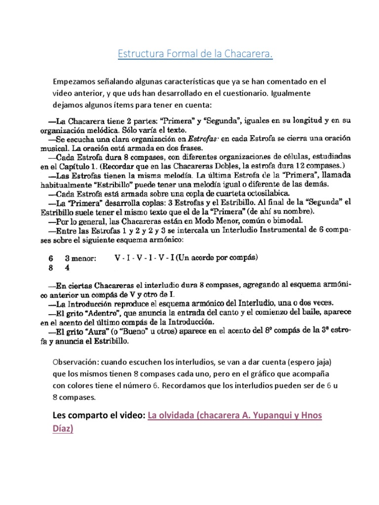Estructura Formal de La Chacarera 7mo Trabajo | PDF