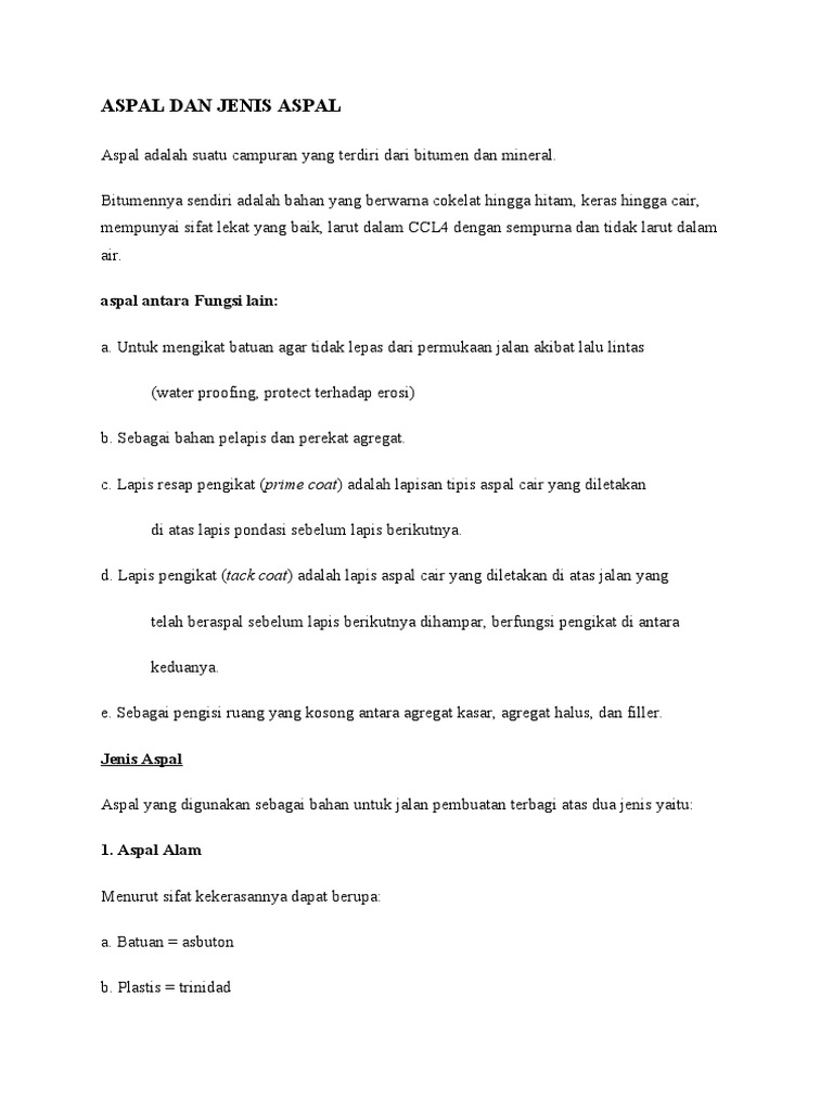 Aspal Dan Jenis Aspal | PDF