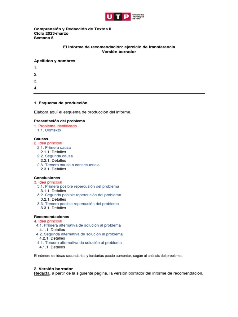 S05Virtual - El Informe de Recomendación - Ejercicio de Transferencia - Formato Borrador ...