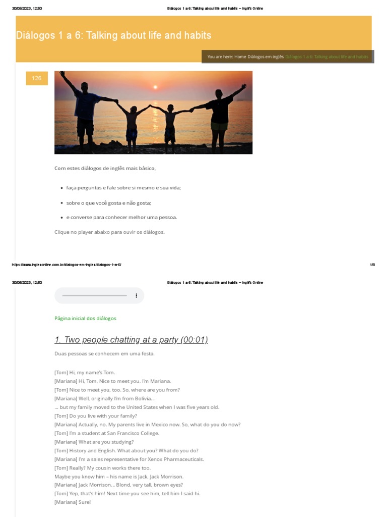 Diálogos 1 A 6 - Talking About Life and Habits - Inglês Online | PDF | Food And Drink | Cuisine