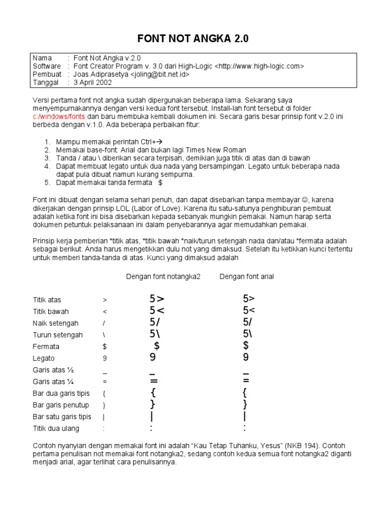 Contoh Lagu Font Angka | PDF