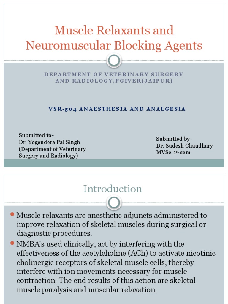Muscle Relaxants and Neuromuscular Blocking Agents | PDF ...