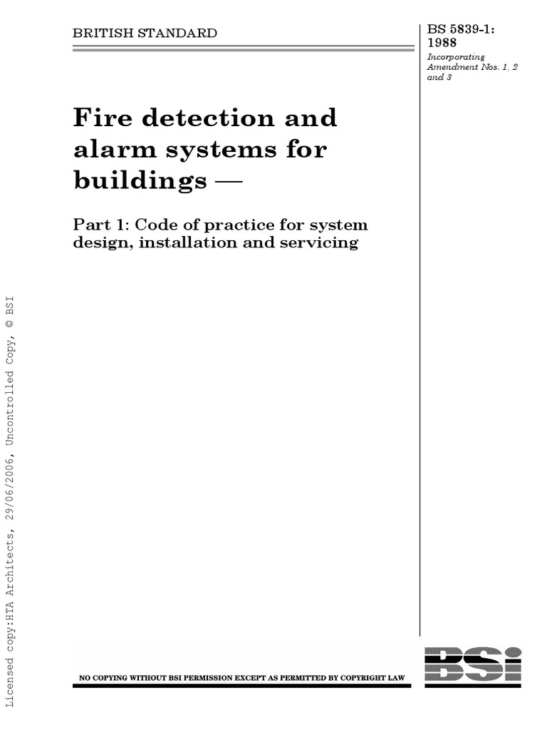 BS-5839-1 - 1998 - Fire Detection | PDF | Smoke | Standardization