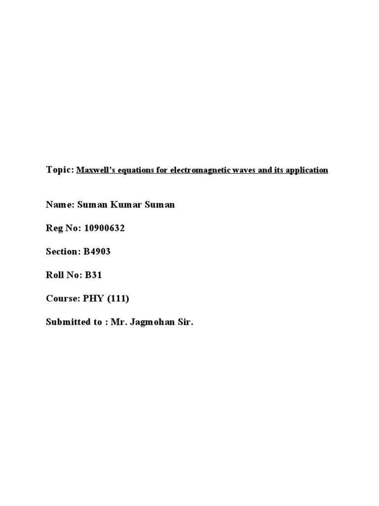 Maxwell Equation Term Paper | PDF | Electromagnetic Field | Maxwell's ...