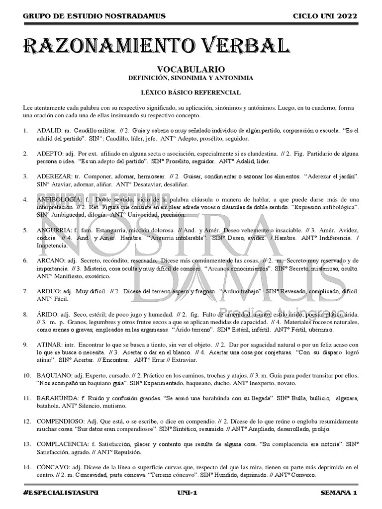 Vocabulario y Conceptos Básicos | PDF