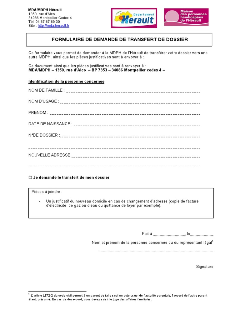 Demande de transfert de dossier MDPH | PDF