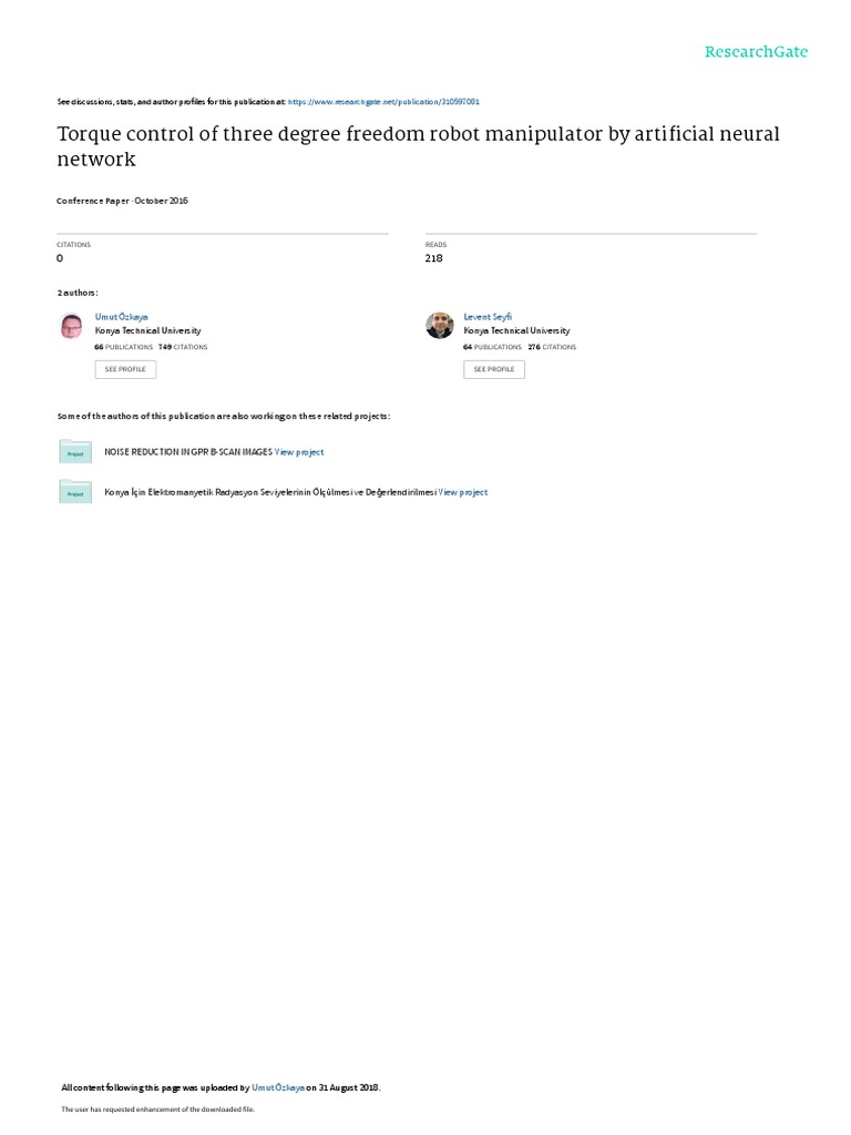 Torque Control of Three Degree Freedom Robot Manipulator by Artificial Neural Network | PDF