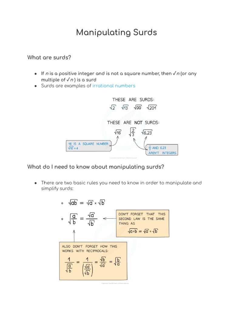 1.1.2 Manipulating Surds | PDF