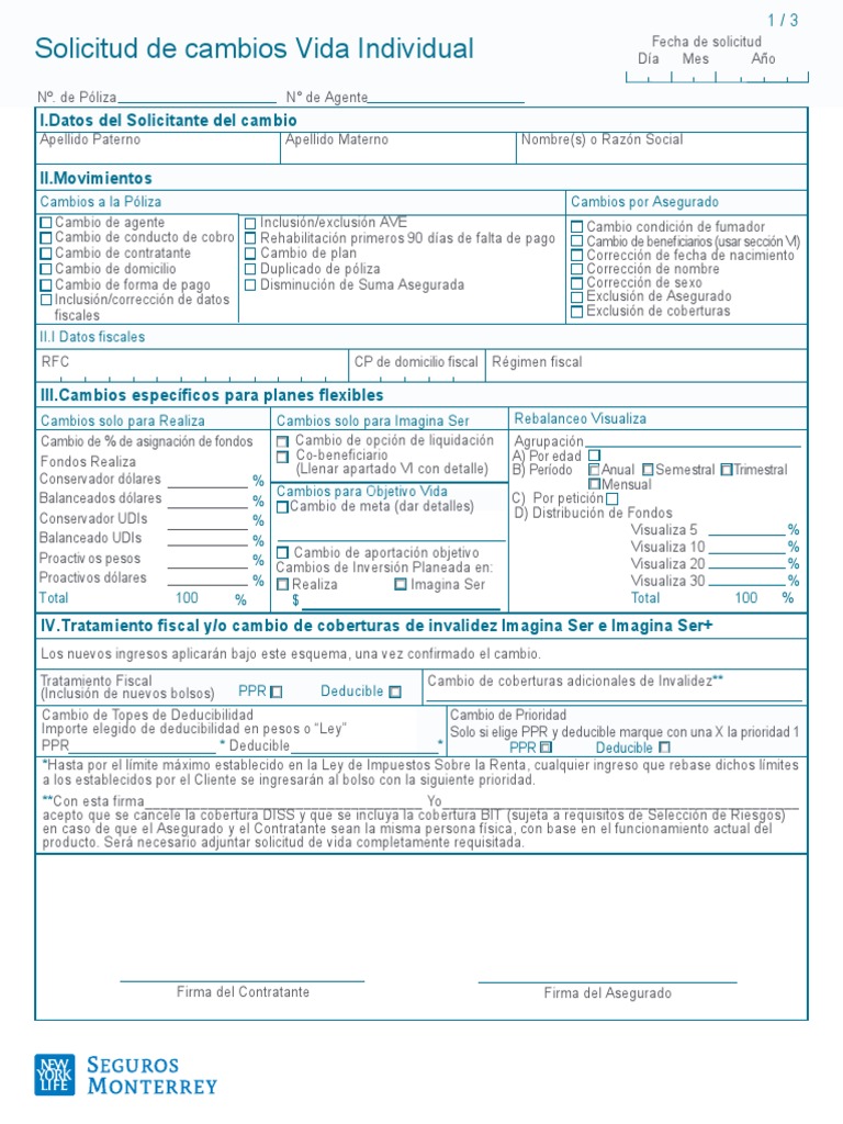 Solicitud de Cambios Vida - Rellenable | PDF