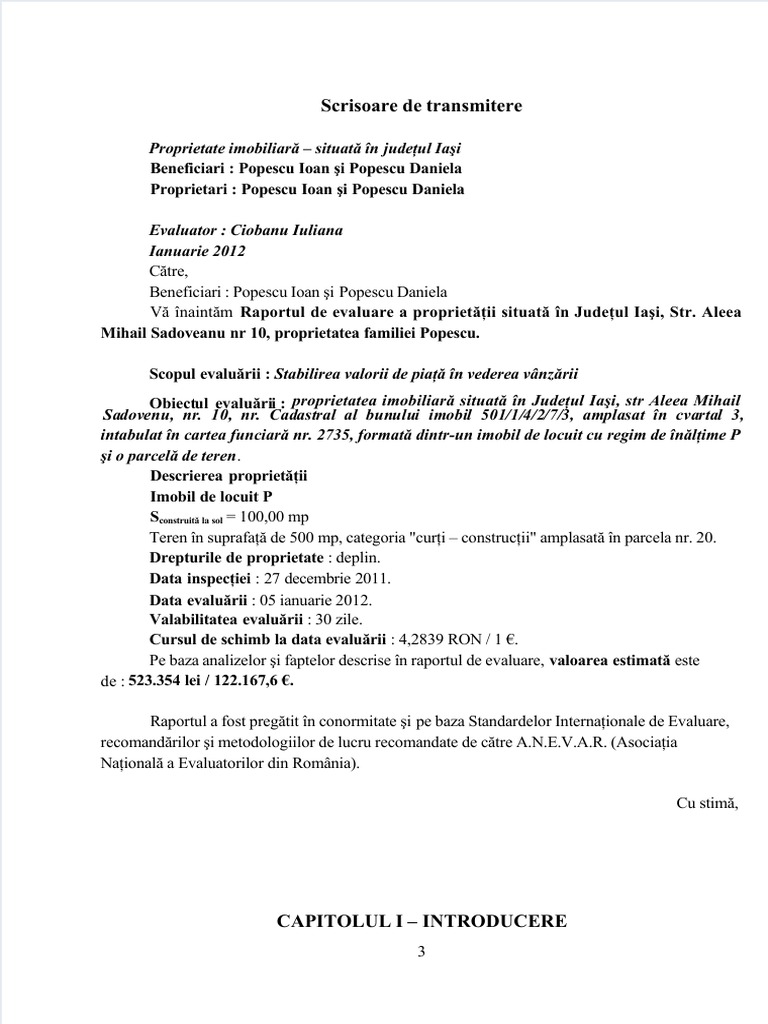 Proiect Evaluarea Unui Imobil | PDF