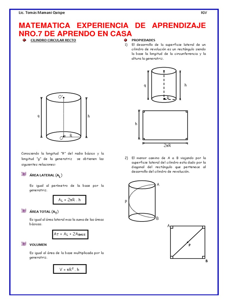 Cilindro Matematica. | PDF | Matemática Elemental | Geometría Elemental