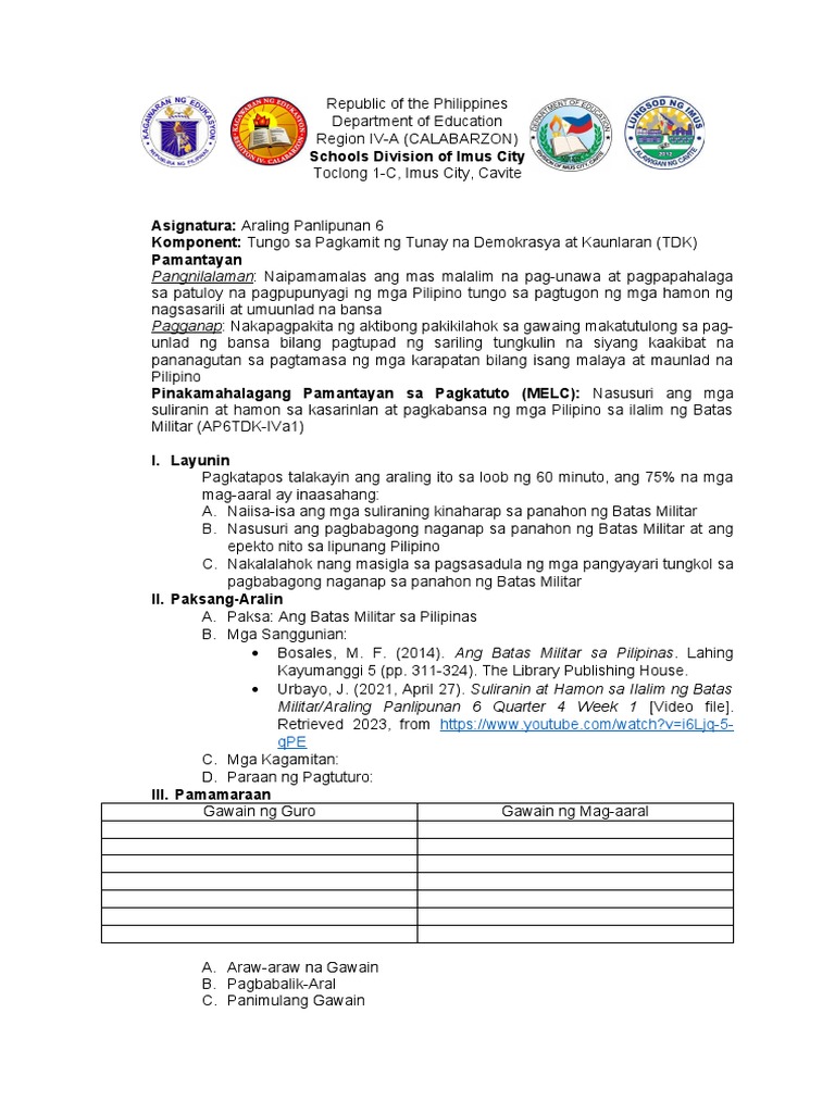 The Guidelines in Writing Detailed Lesson Plan in AP | PDF