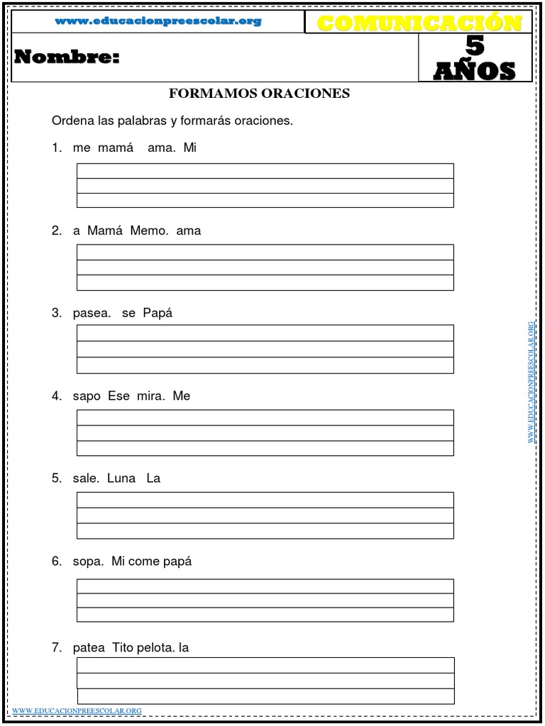 Formando Oraciones para Niños de 5 Años | PDF