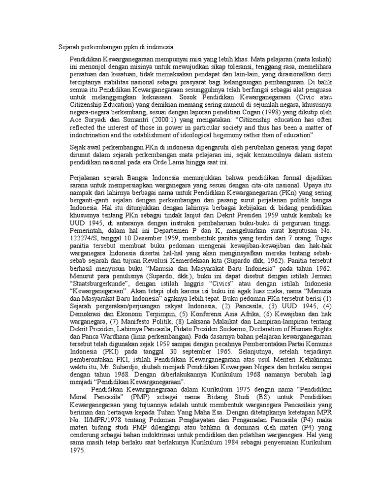 Sejarah Perkembangan PPKN Di Indonesia | PDF