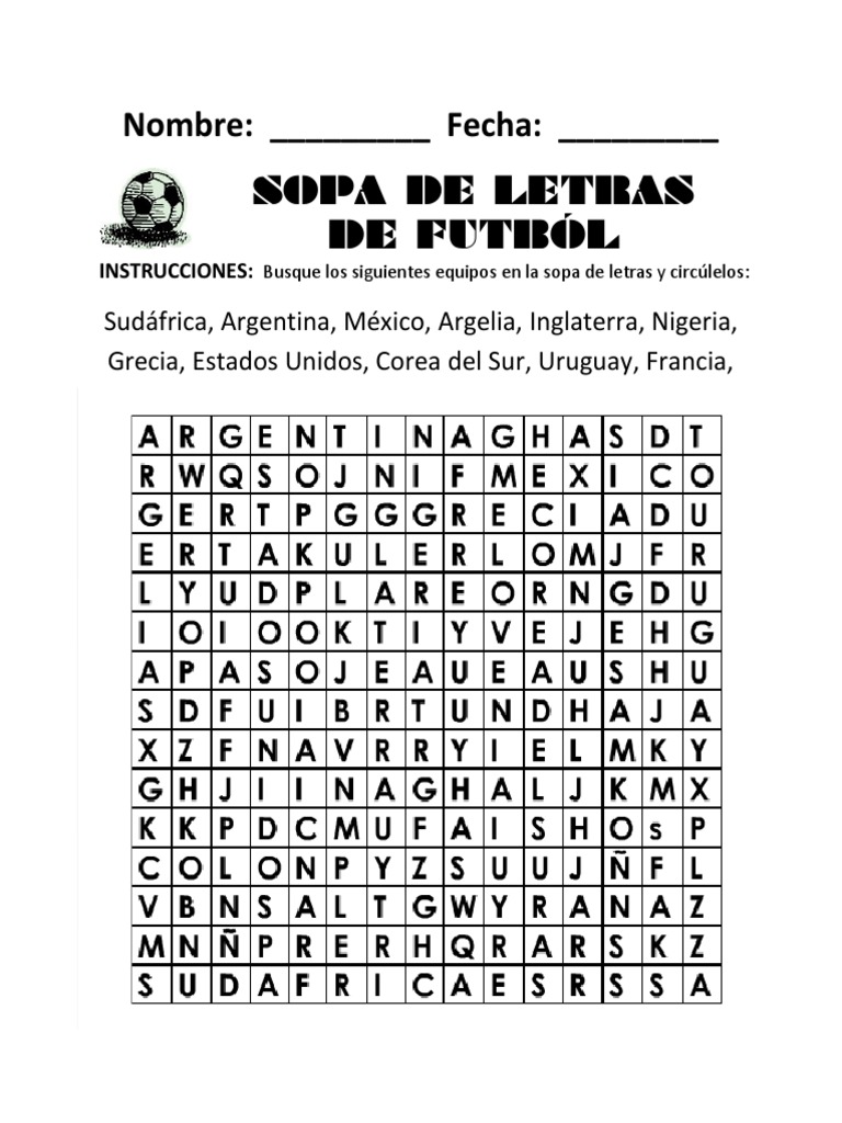 Sopa de Letras de Equipos de Fútbol | PDF