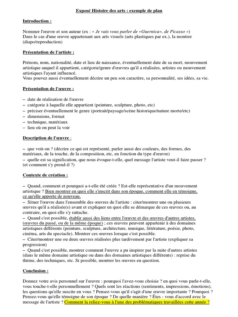 Plan d'exposé sur une œuvre d'art | PDF | Peintures | Arts