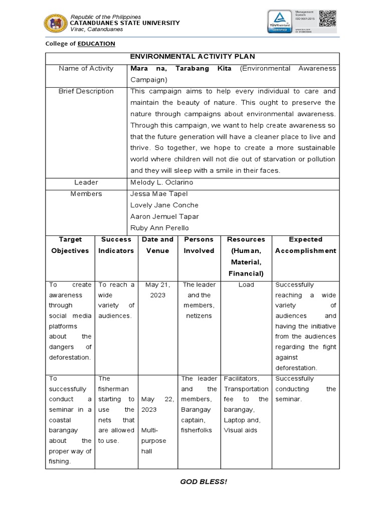 Environmental Activity Plan | PDF | Waste Management | Pollution