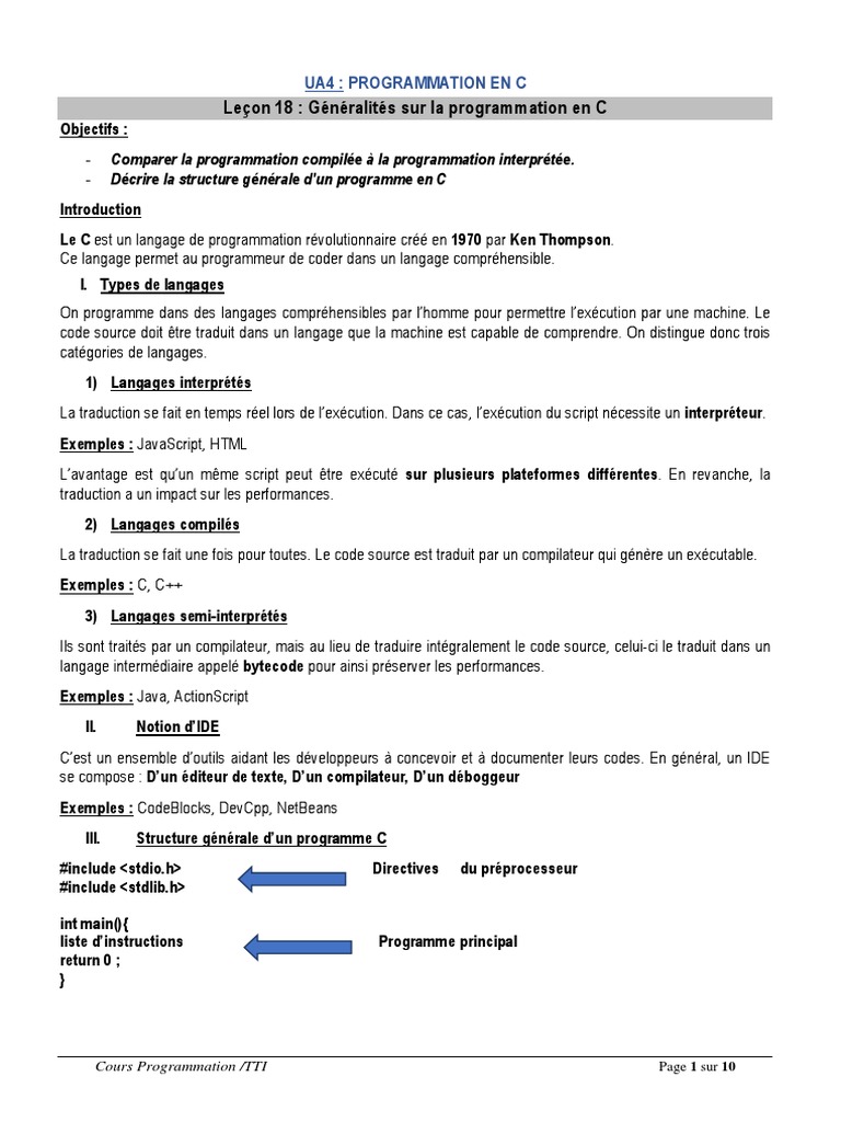 UA4 - Tle TI - Programmer en C | PDF