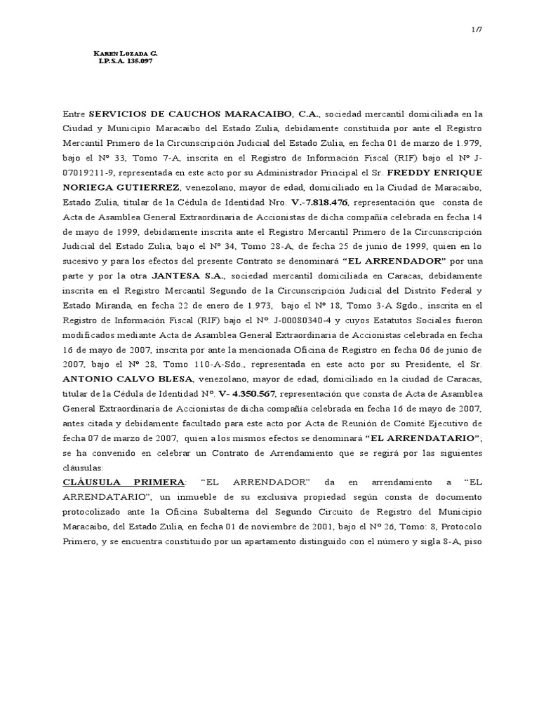 Contrato Arrendamiento Servcios Cauchos Mcbo Version Final | PDF ...