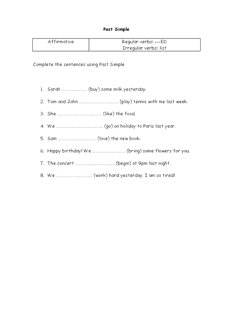 HW Past Simple Exercises PDF