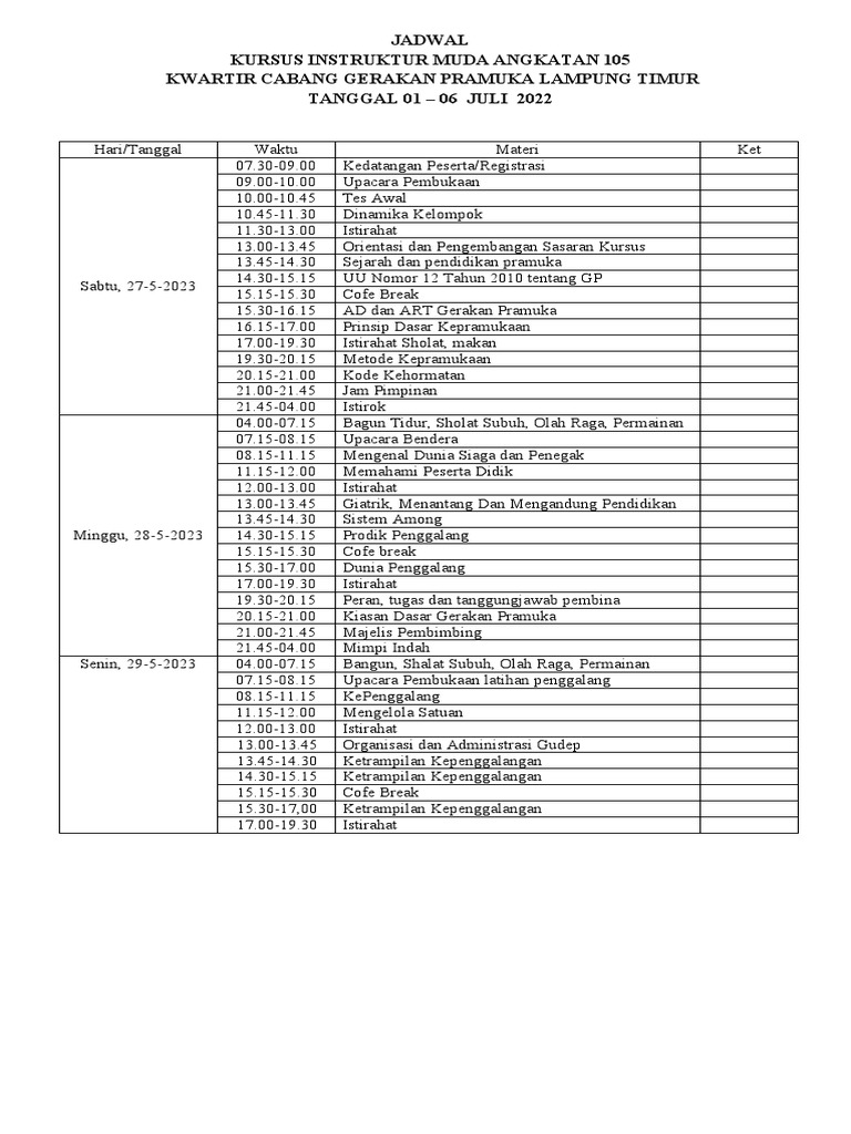 Jadwal KMD Gontor 105 2023 | PDF