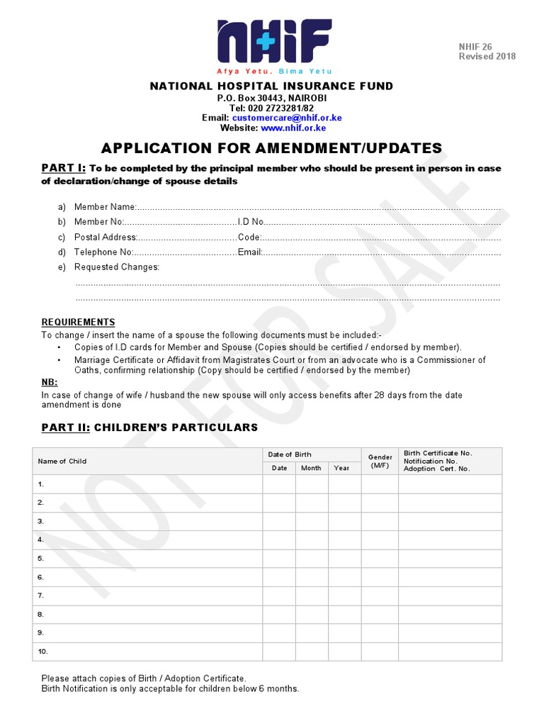 NHIF 26 Amendment Form | PDF | Birth Certificate | Government And ...