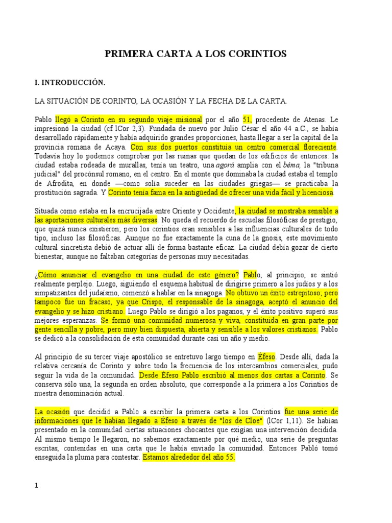 Primera Carta A Los Corintios | PDF | Pablo el apóstol | La resurrección de Jesús