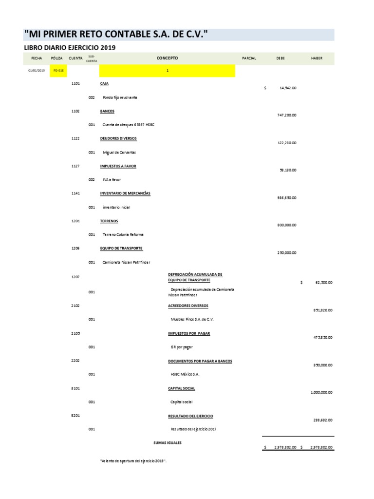 Mi Primer Reto Contable Libro Diario - Resolución | PDF | Cheque ...