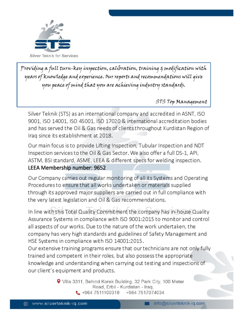 STS Profile Rev-04 | PDF | Valve | Quality Management