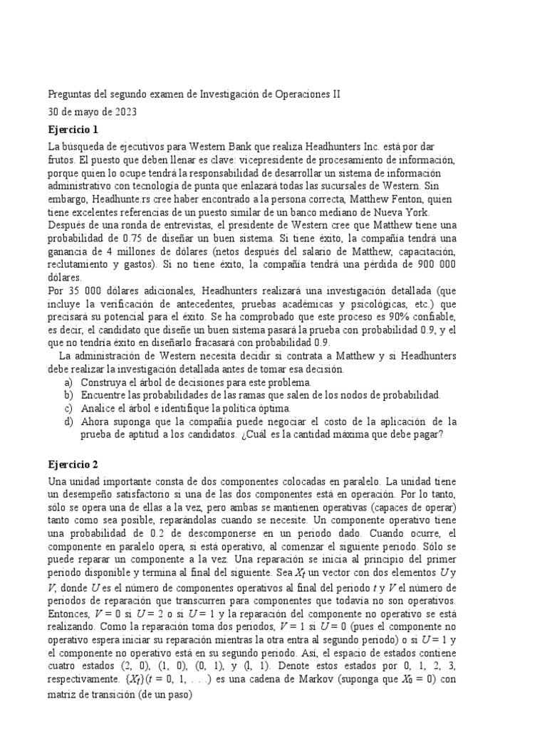 Pregunta 01 | PDF | Cadena Markov