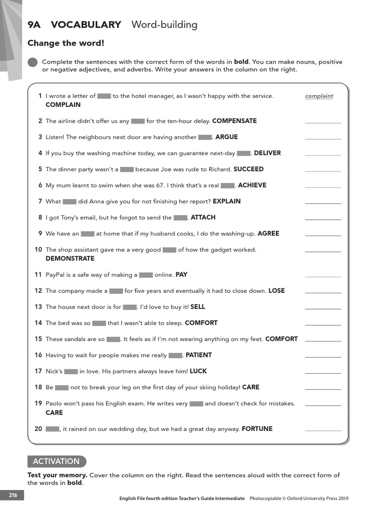 Vocabulary Practice 9A | PDF
