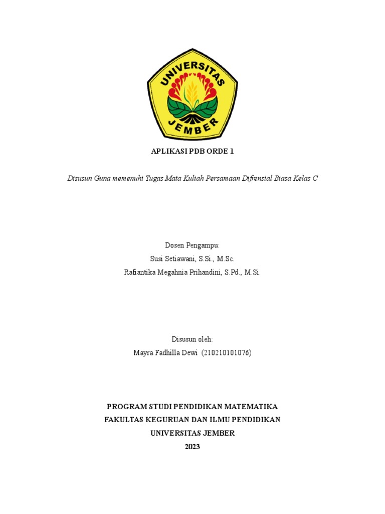 Aplikasi Pdb Orde 1_mayra Fadhilla Dewi_210210101076 | PDF