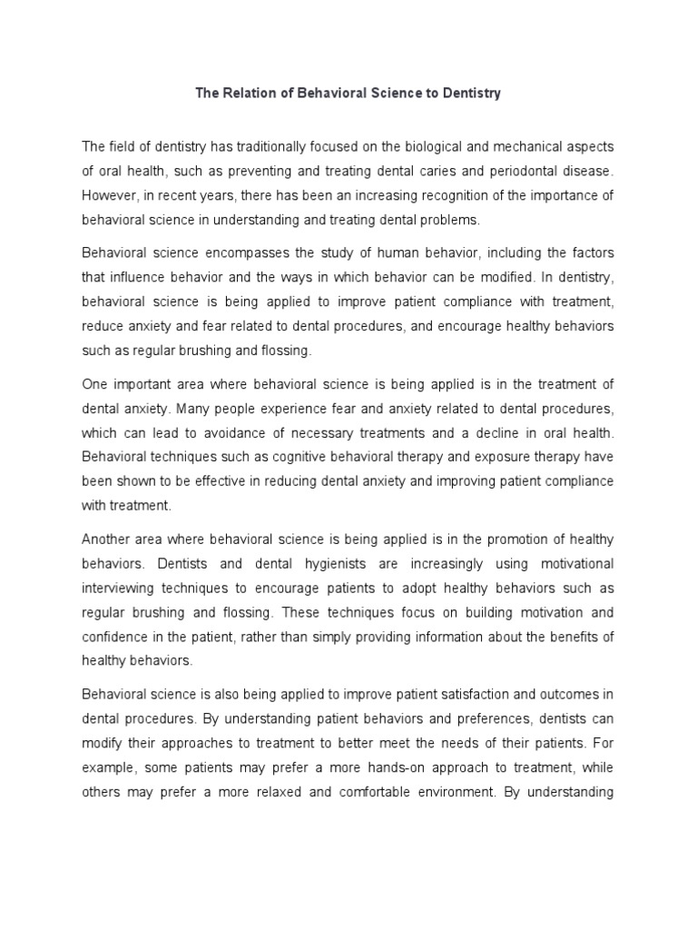 Behavioral Science in Dentistry Explained | PDF | Self-Improvement
