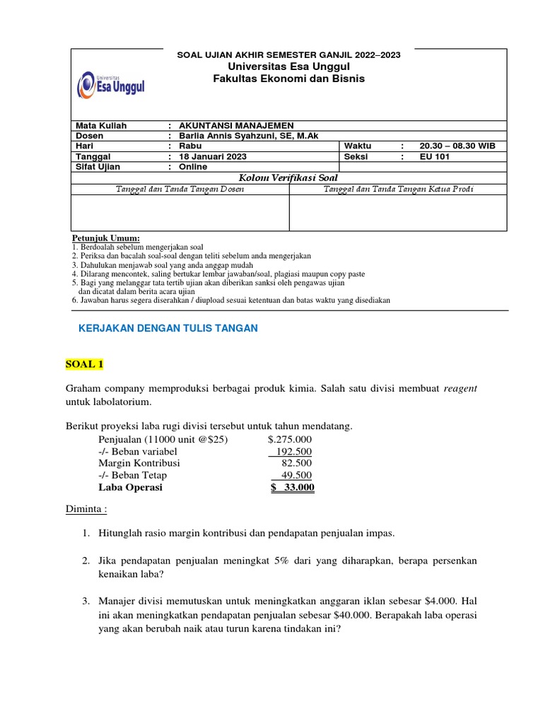 UAS Akmen SOAL Ganjil 2022 | PDF
