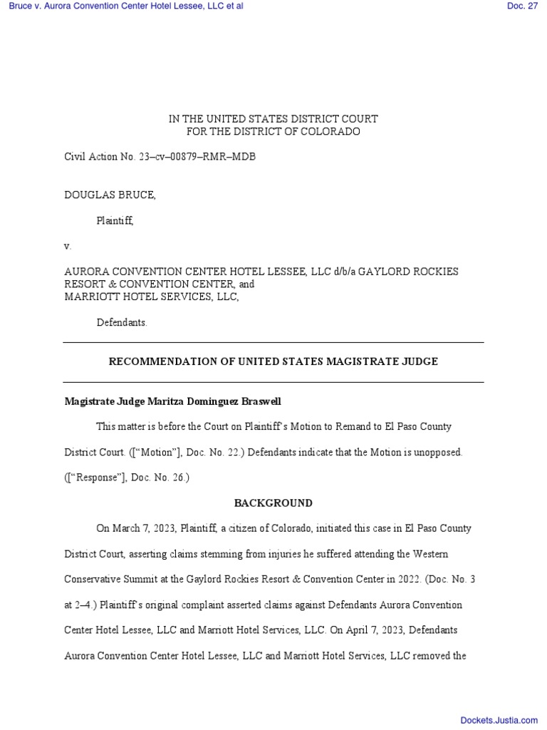 Bruce v. Gaylord Rockies Remand Recommendation | PDF | Diversity ...