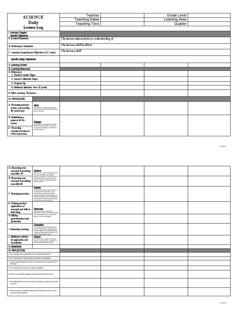 Daily Lesson Log Template | Download Free PDF | Learning | Teaching
