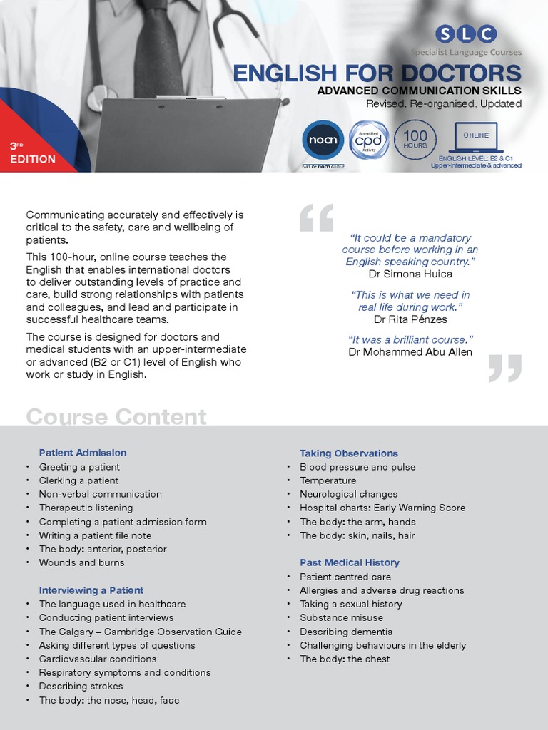 English For Doctors - Syllabus | PDF | Surgery | Infection