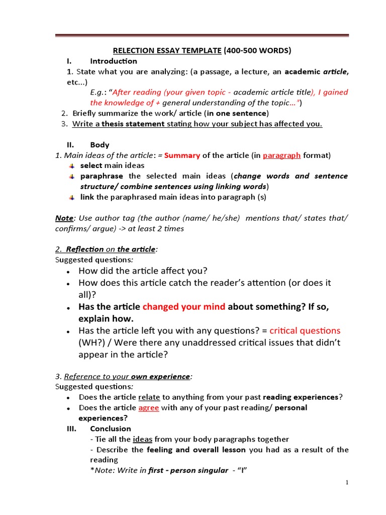 Ins1014 - Reflection Essay Template & Sample | PDF | Sibling | Essays