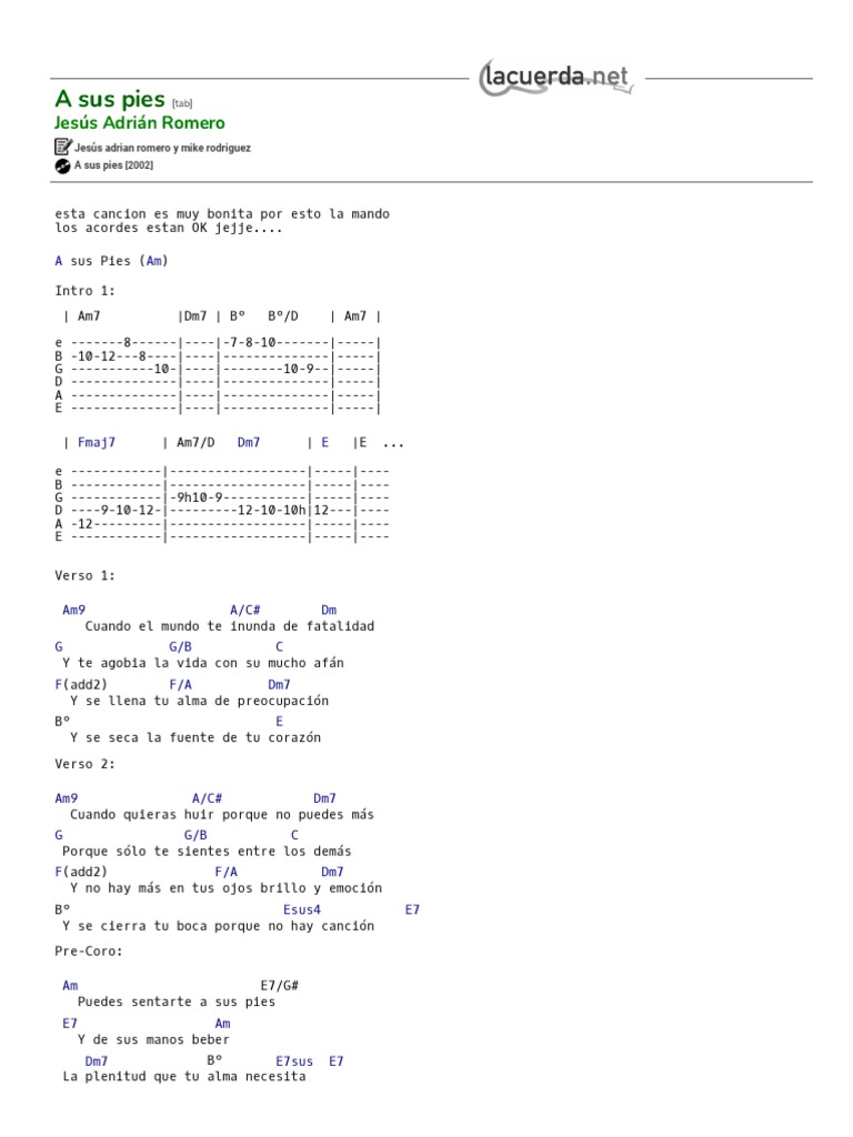 A SUS PIES, Jesús Adrián Romero - Acordes | PDF