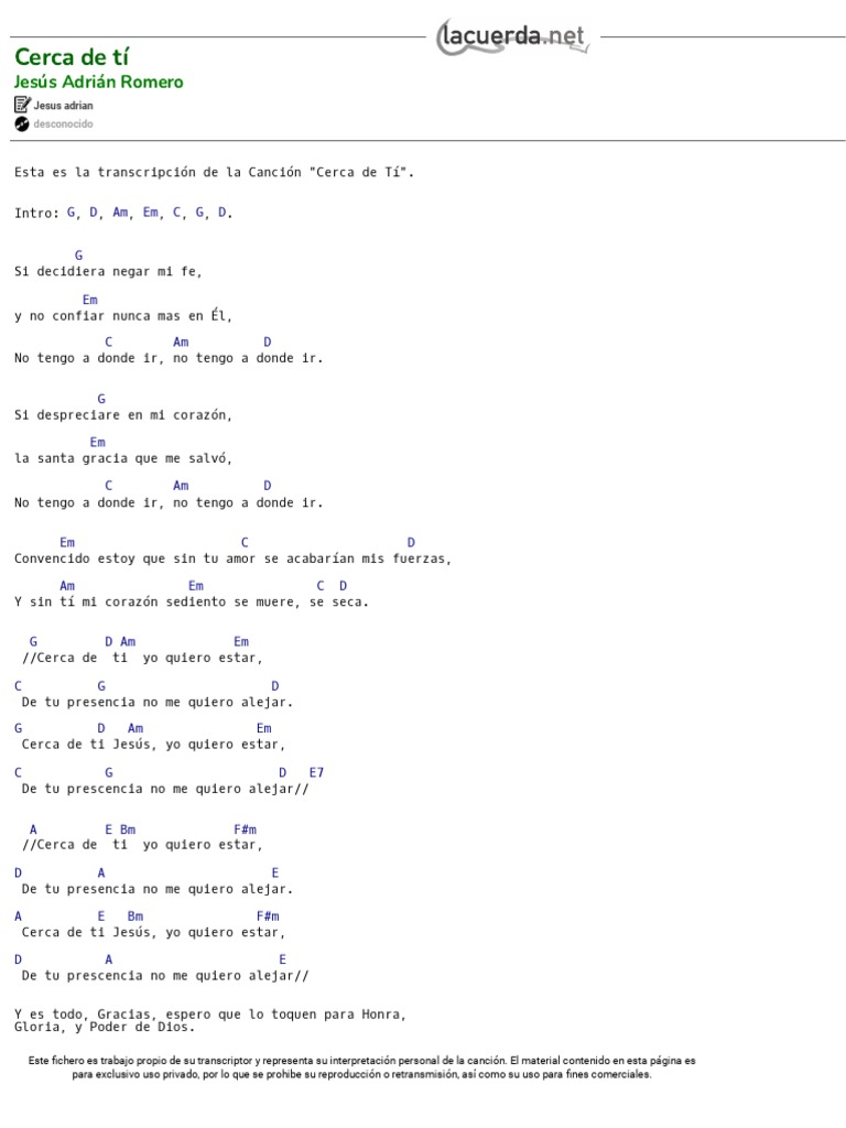 CERCA de TI, Jesús Adrián Romero - Acordes | PDF