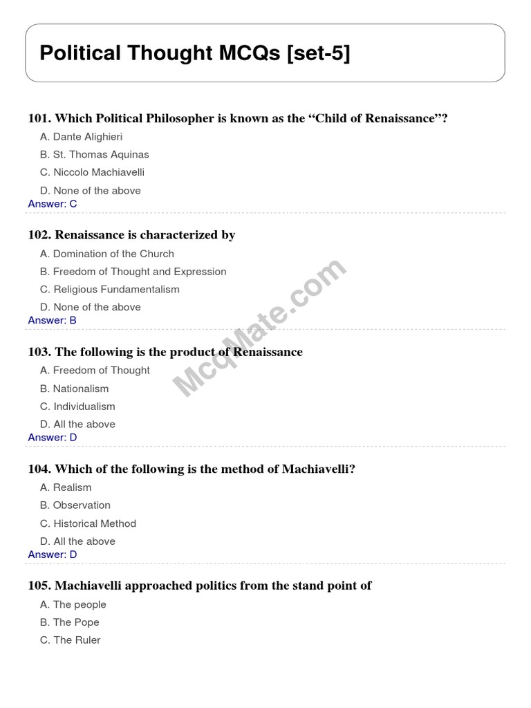 Political Thought Solved MCQs (Set-5) | PDF | Social Science | Philosophy
